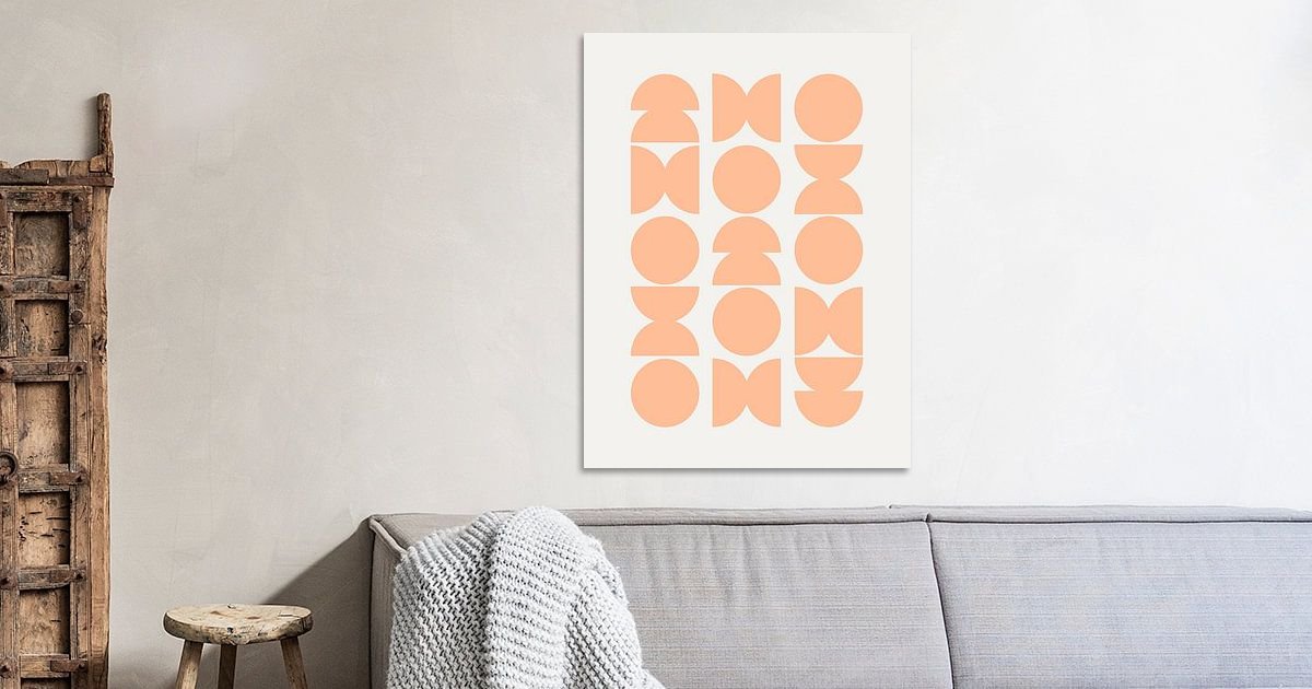 Peach Fuzz Mid-Century modern patroon van Imaginative op canvas, behang ...