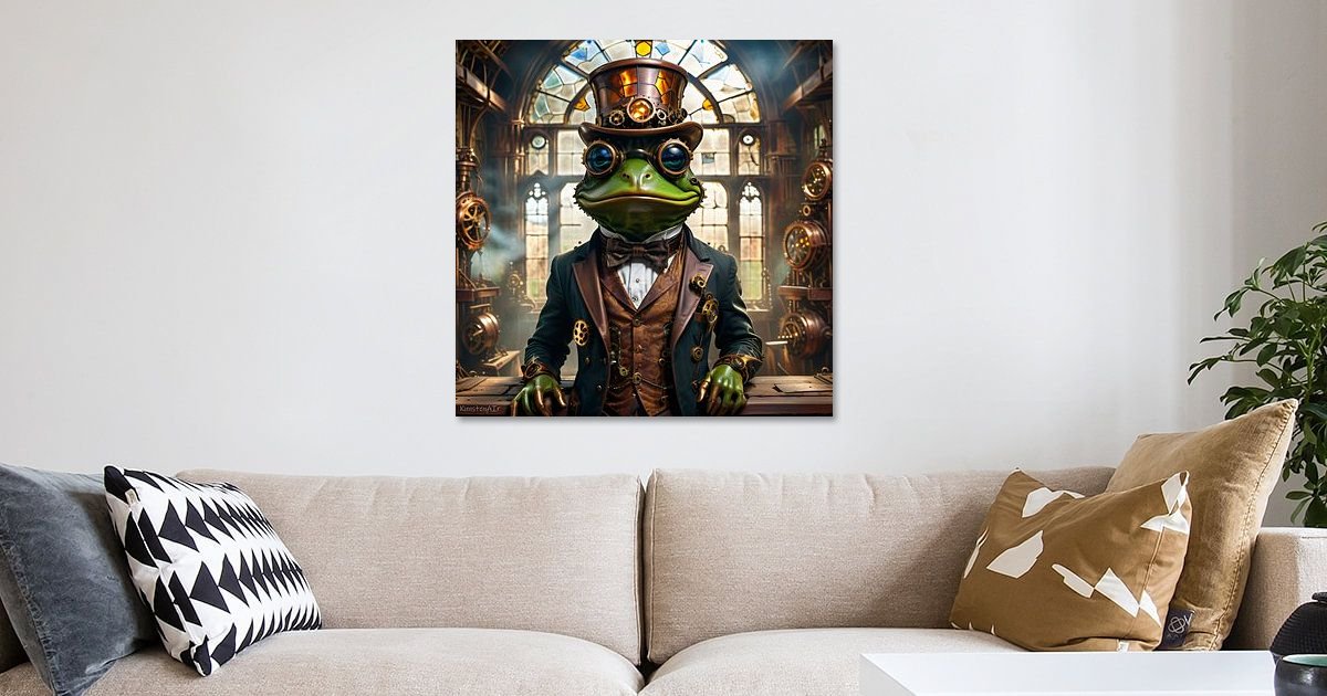 Steampunk kikker van KunstenAIr op canvas, behang en meer