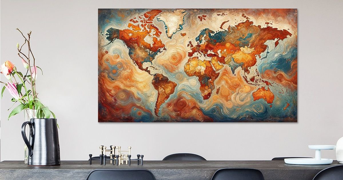 Van Gogh-style world map by Maps Are Art on canvas, poster, wallpaper ...
