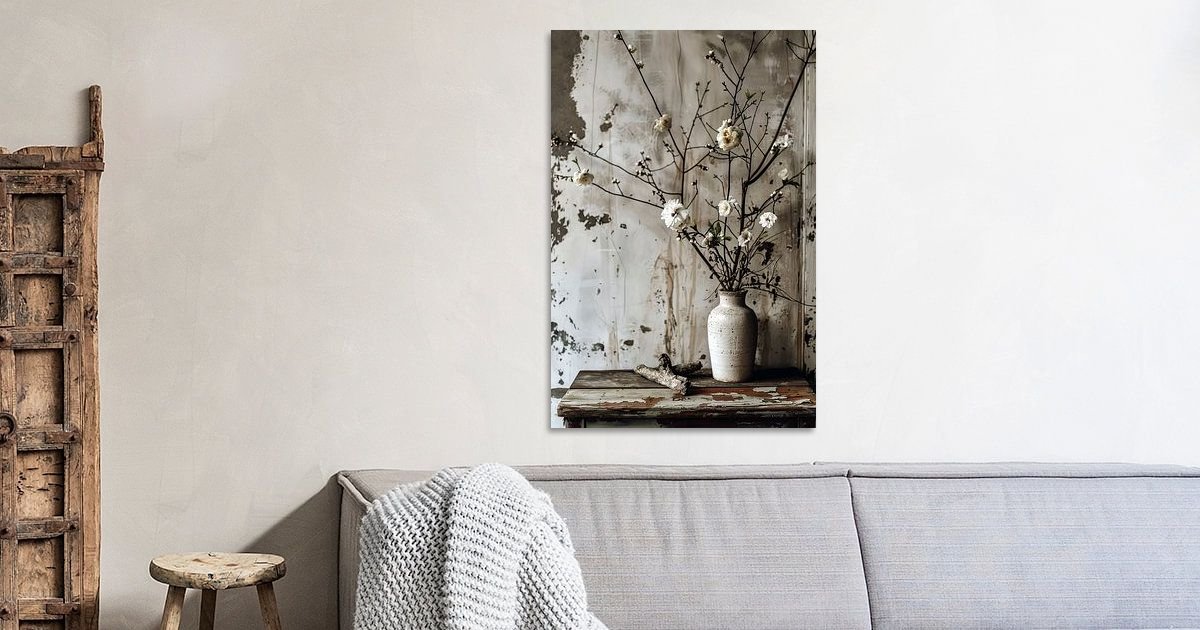 Landelijke ouderwets stilleven met witte vaas van Digitale Schilderijen ...