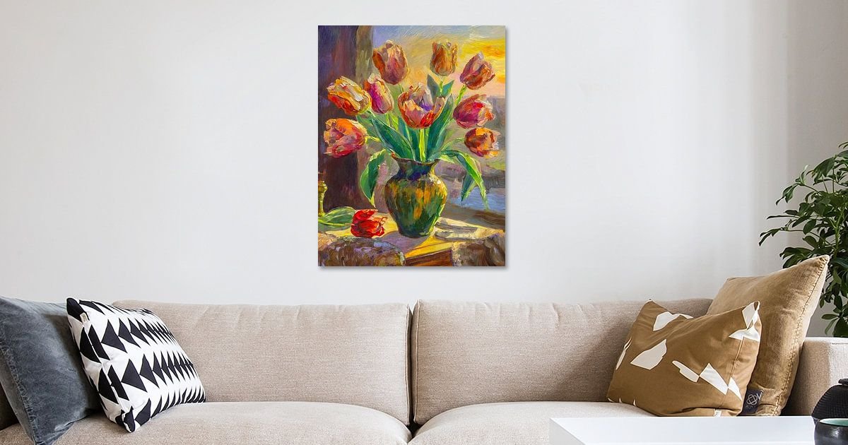 Tulpen op vaas van Martin Mol op canvas, behang en meer