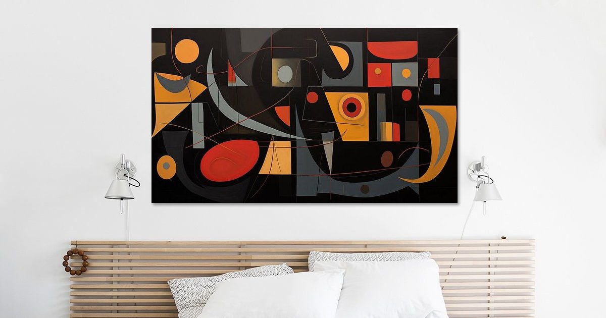 Abstracte vormen zwart panorama van TheXclusive Art op canvas, behang ...