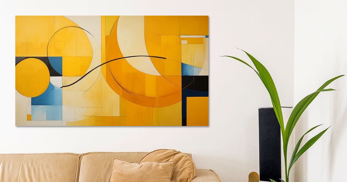 Abstracte vormen geel panorama van TheXclusive Art op canvas, behang en ...