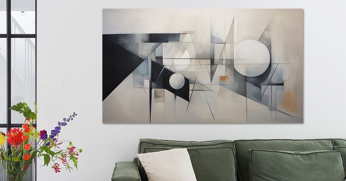Abstracte vormen zilver panorama van TheXclusive Art op canvas, behang ...