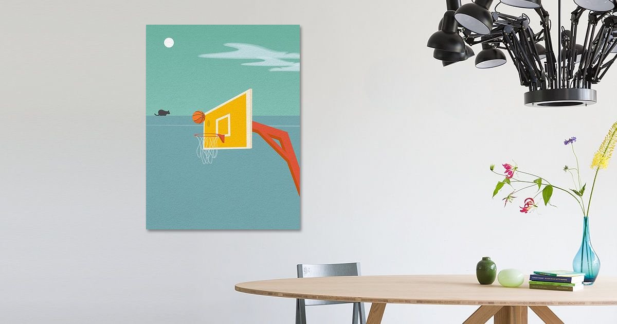 Minimal art Illustratie van schattige kat en basketbal bal van RickyAP ...