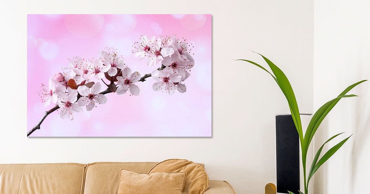 Roze bloesems van Elise Lohuis op canvas, behang en meer