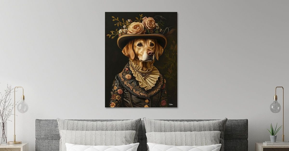 hond in victoriaanse kleding van Gelissen Artworks op canvas, behang en ...