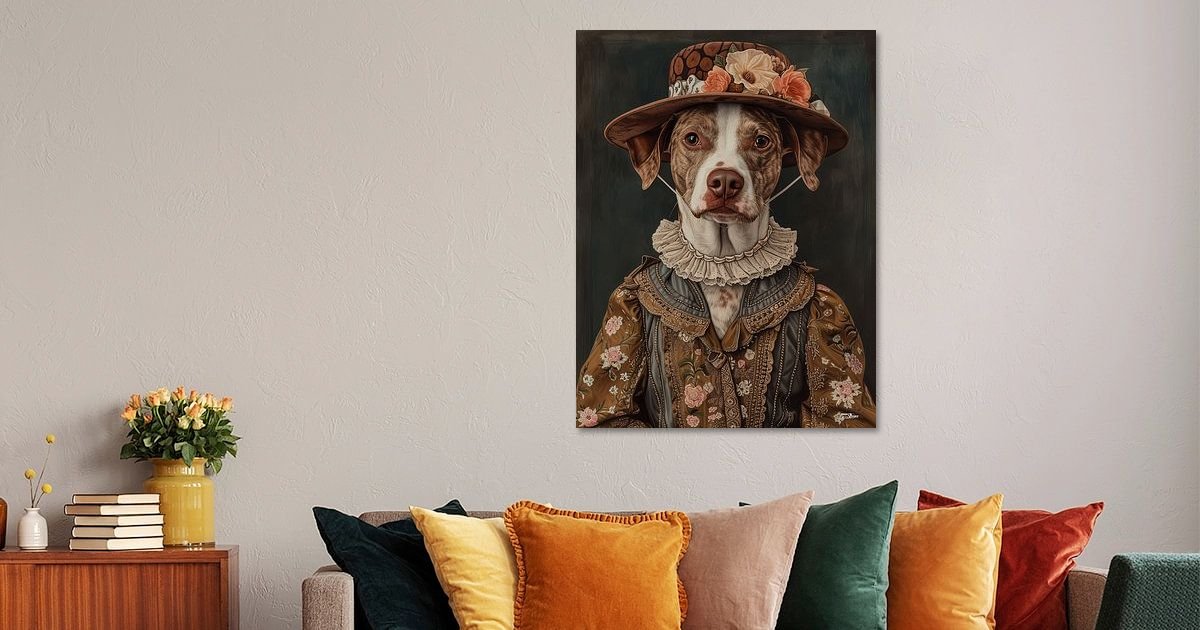 hond in victoriaanse kleding van Gelissen Artworks op canvas, behang en ...