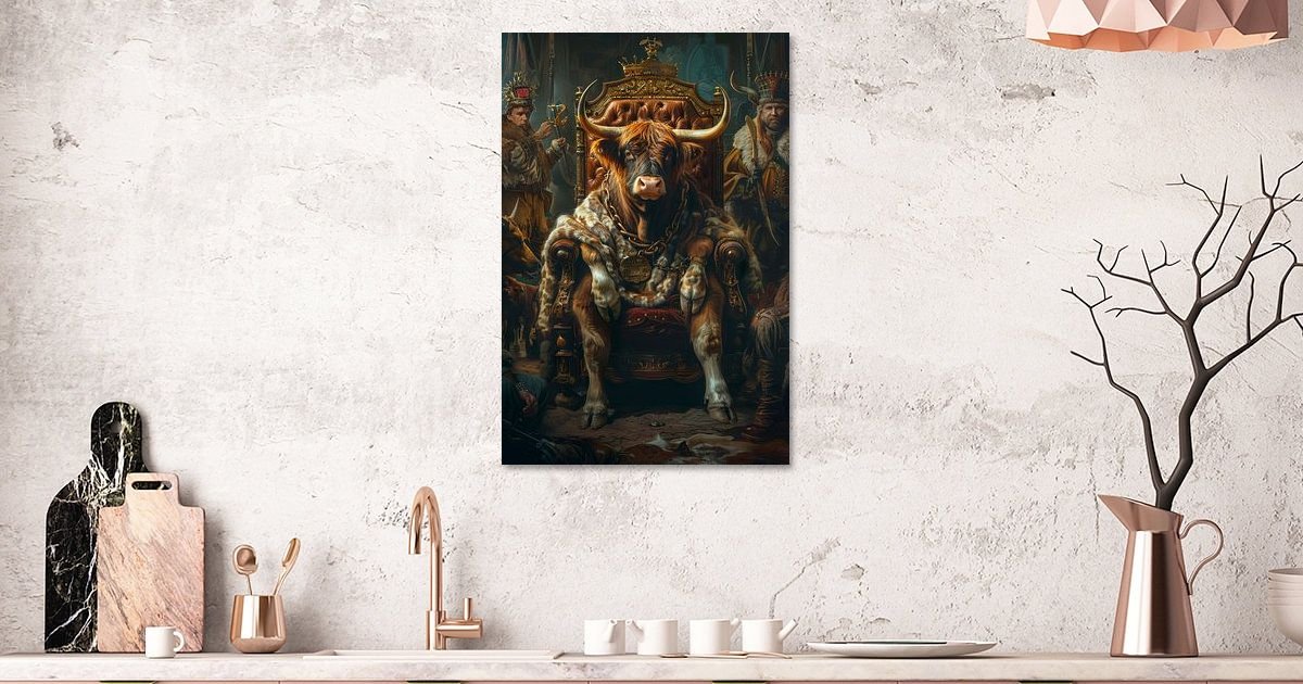 Schotse hooglander ouderwets schilderij van een sterke koning van ...