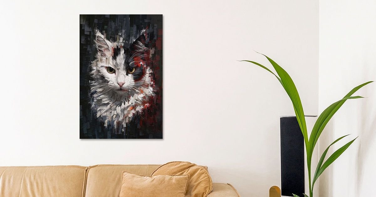 Abstracte Kat met Levendige Ogen van Art & Soul Creations op canvas ...