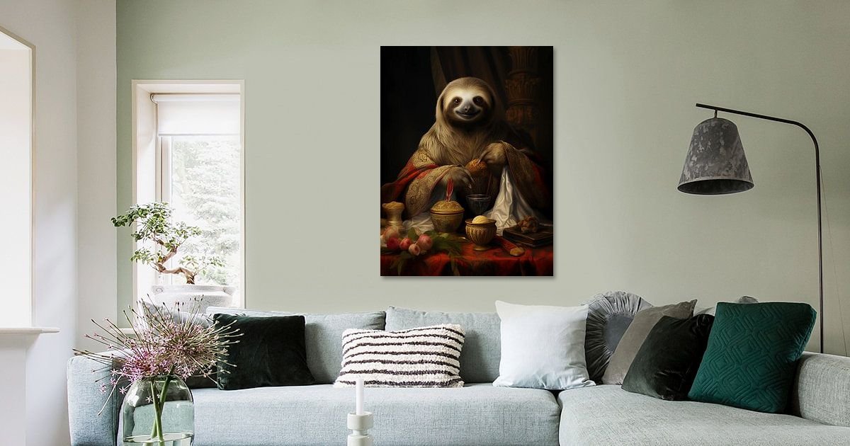 Luiaard eten van haroulita op canvas, behang en meer