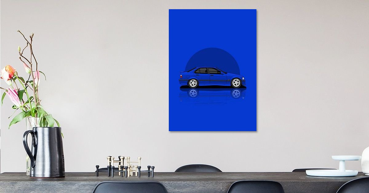 Kunstauto 1997 BMW M3 E36 blauw van D.Crativeart op canvas, behang en meer