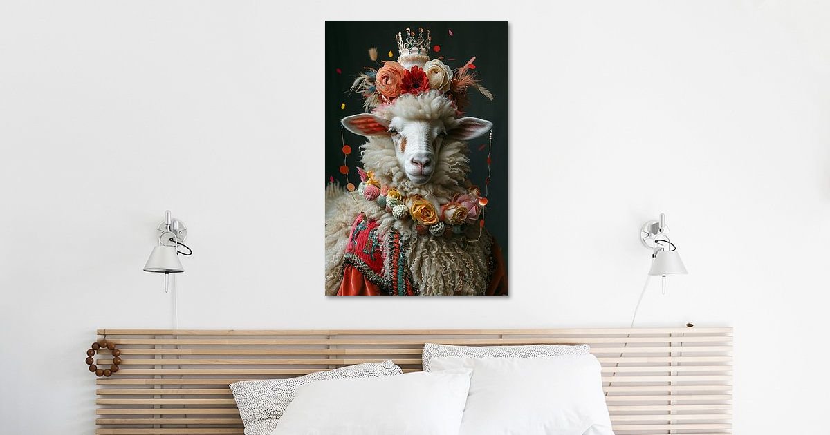 Grappig schaap in jaren 60 disco-outfit met kroon van Felix Brönnimann ...