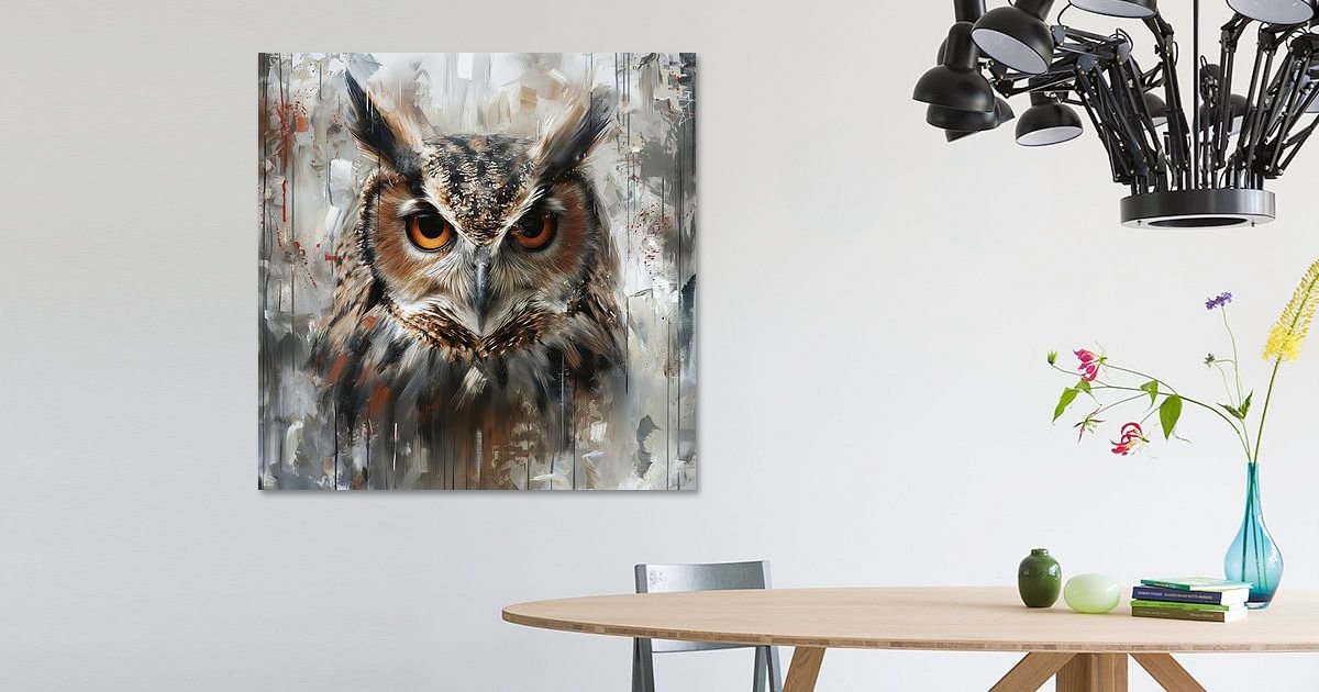 Abstract portret van een uil van Mel Digital Art op canvas, behang en meer