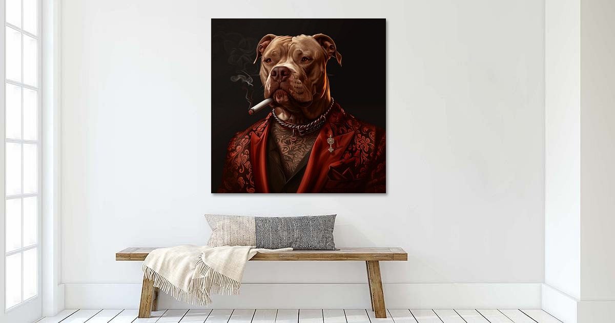 Mafia pitbull in rode pak en sigaret van TheXclusive Art op canvas ...