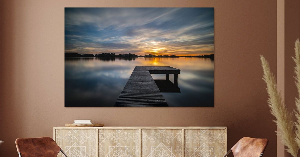 Lege steiger aan het Paterswoldsemeer van Frank Tauran op canvas ...