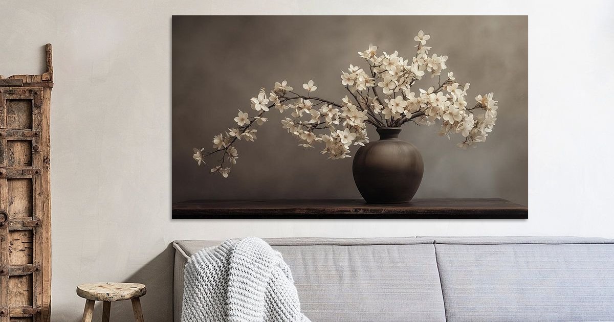 Luxe vaas met witte bloemen stilleven van TheXclusive Art op canvas ...