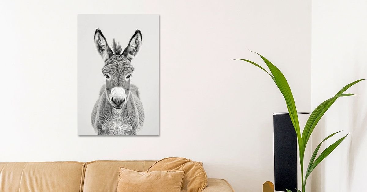 Ezel - Zwart-wit van Poster Art Shop op canvas, behang en meer