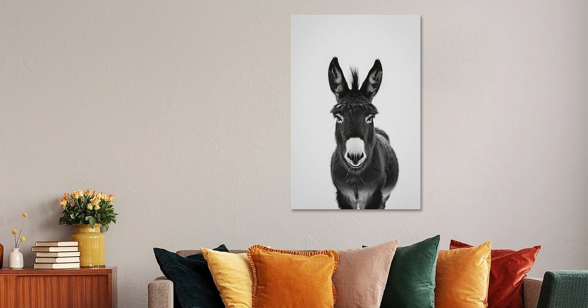 Ezel - Zwart-wit van Poster Art Shop op canvas, behang en meer