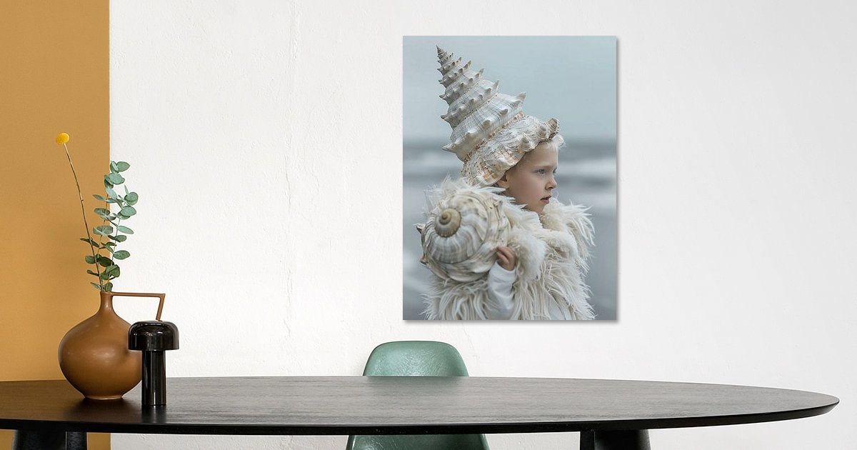 meisje met grote schelp in haar hoofd van haroulita op canvas, behang ...