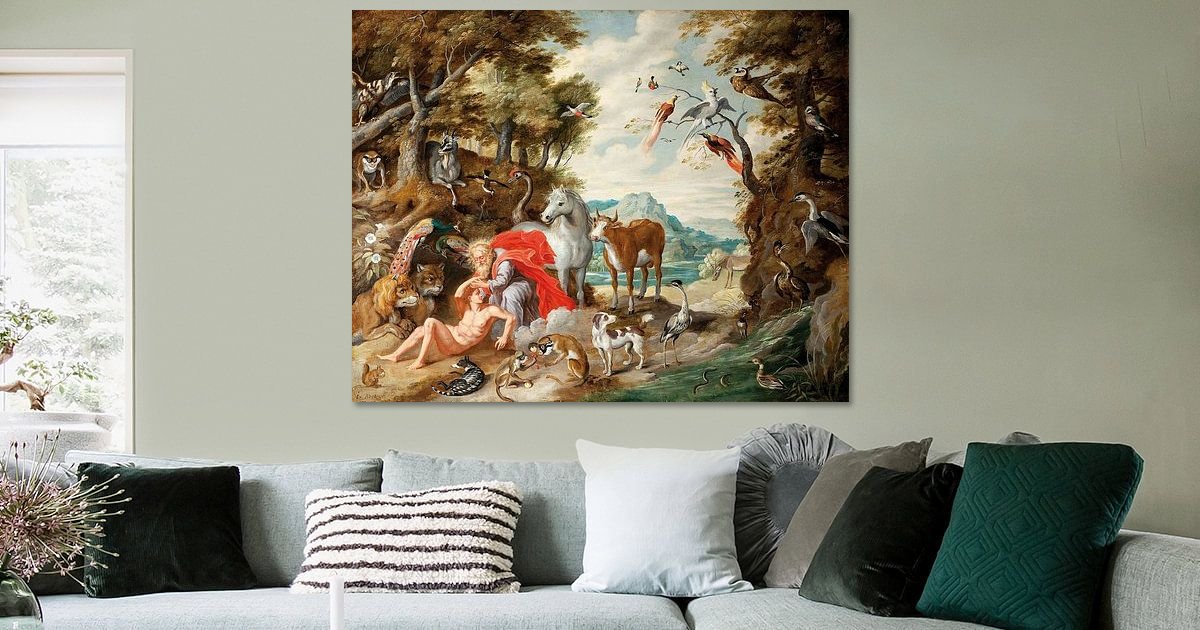 De schepping van Adam, Jan Breughel, el Joven op canvas, behang, poster ...
