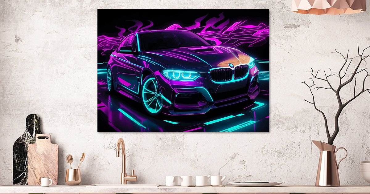 BMW M3 Neon 4 van MIROKKU op canvas, behang en meer