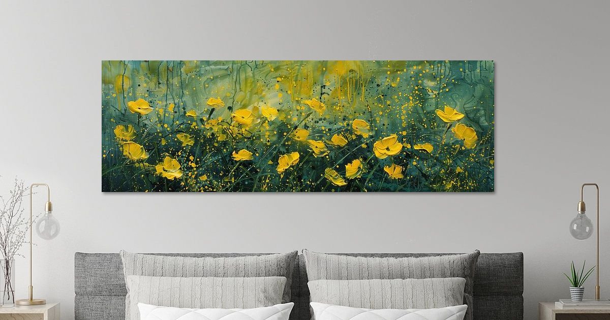 Dansende Gele Bloemen van Whale & Sons op canvas, behang en meer