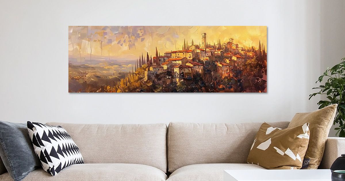 Oud Italiaans Dorp bij Zonsondergang van Whale & Sons op canvas, behang ...