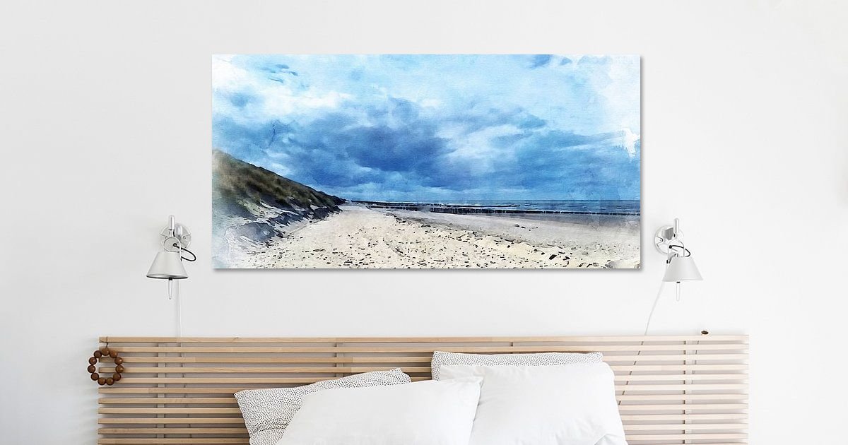 Zeeuws strand met donkere lucht. van Danny de Klerk op canvas, behang ...