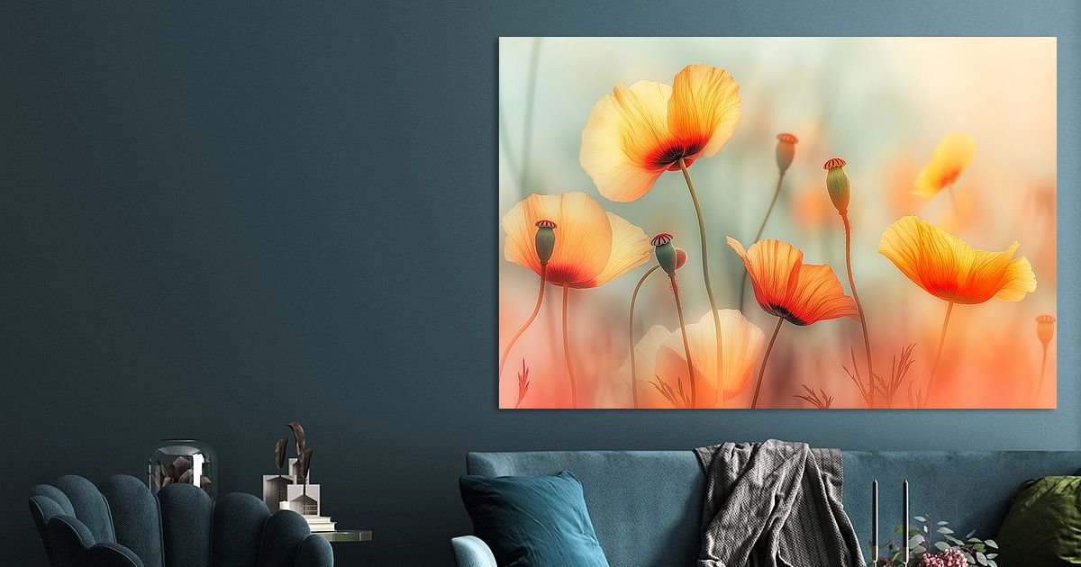 Gele klaproos van ARTemberaubend op canvas, behang en meer