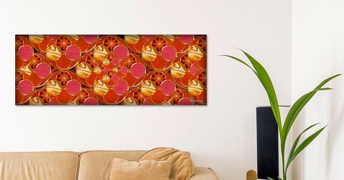 Goud en rood mozaique van Atmani Blok op canvas, behang en meer