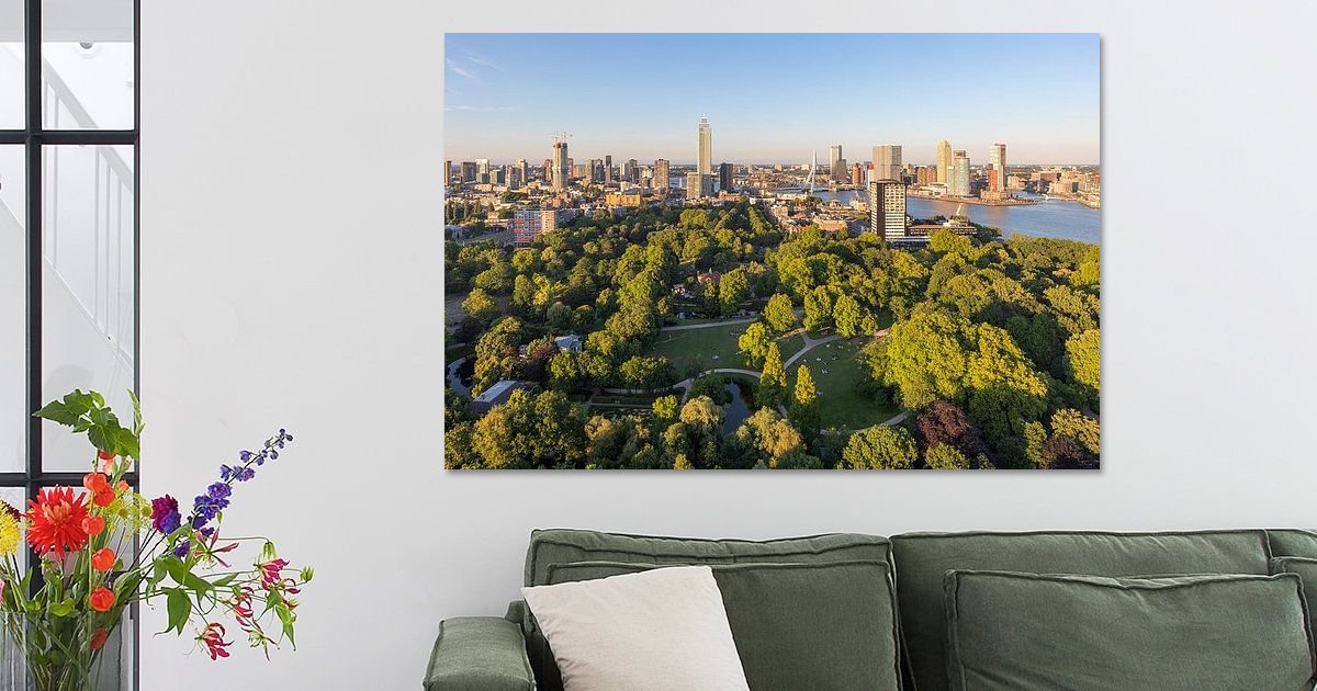 Het schitterende stadspark van Rotterdam tijdens de zonsondergang van ...