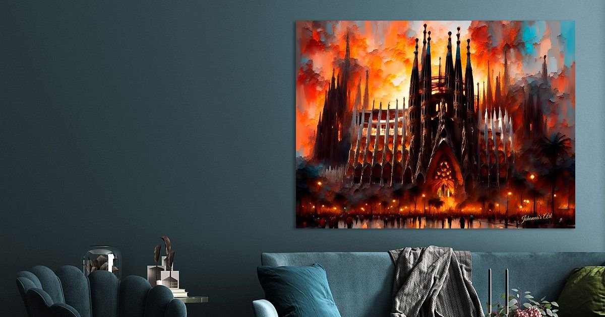 La Sagrada Familia, Barcelona, Spanje bij zonsondergang van Johannas ...