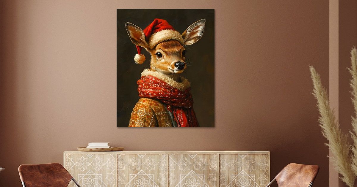 Kerst hert van But First Framing op canvas, behang en meer