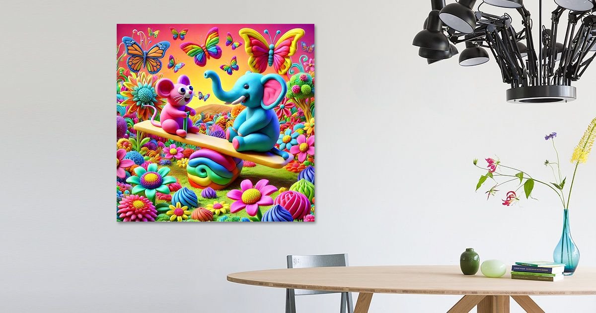 Olifant en muis op wip: Dopamine decor van Basahen op canvas, behang en ...