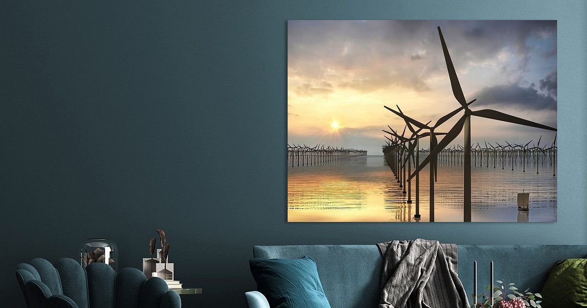 Duizend windmolens op zee - avondzon van Frans Blok - foto's, kunst en ...
