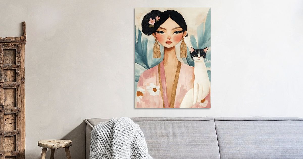 Cat Lady van Carla Van Iersel op canvas, behang en meer