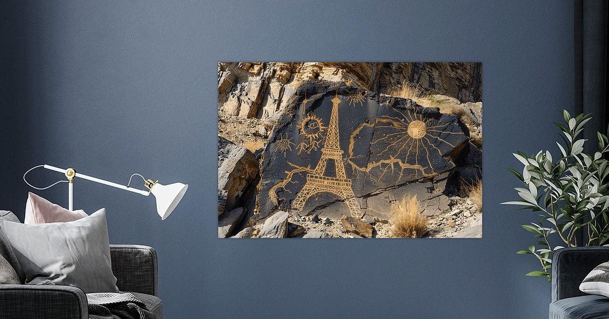 Eiffeltoren als prehistorische rotstekening van Art & Soul Creations op ...