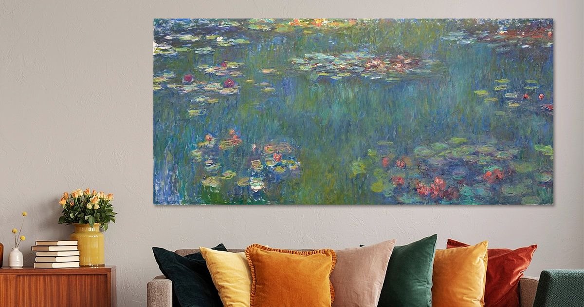 Vijver met waterlelies, groene reflectie, Claude Monet op canvas ...