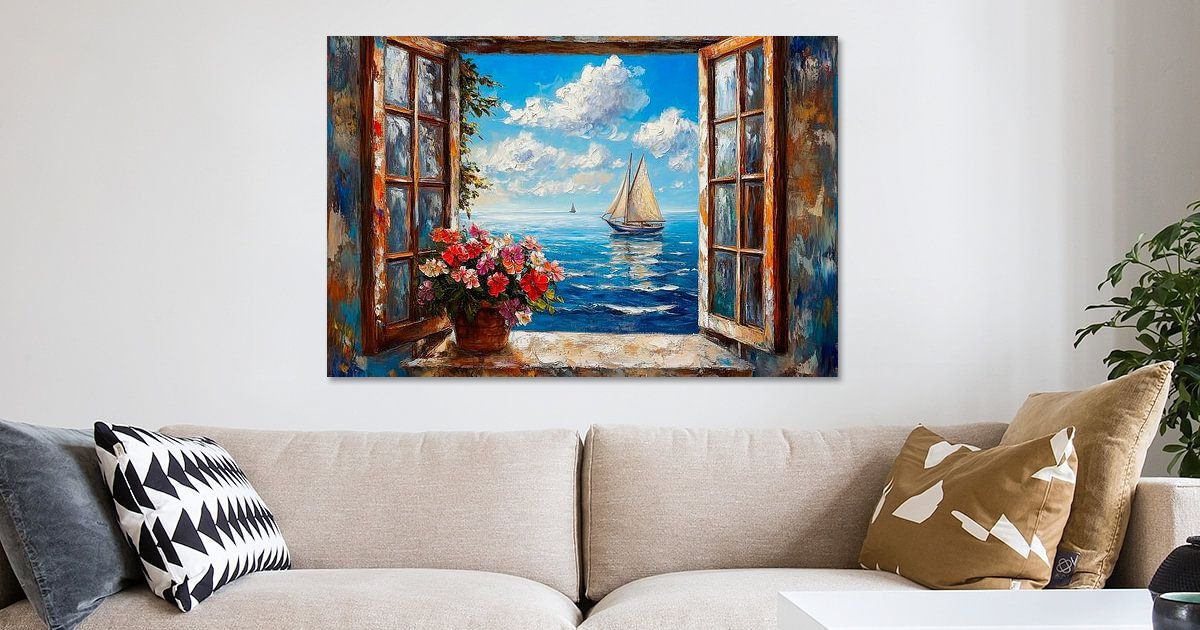Raam uitzicht zee van Poster Art Shop op canvas, behang en meer