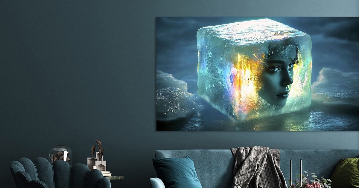 Vrouw bevroren in een smeltend blok ijs van Frank Heinz op canvas ...