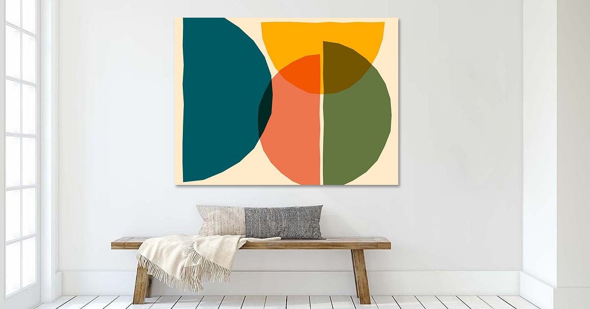 Abstractie in moderne trendkleuren van Mad Dog Art op canvas, behang en ...