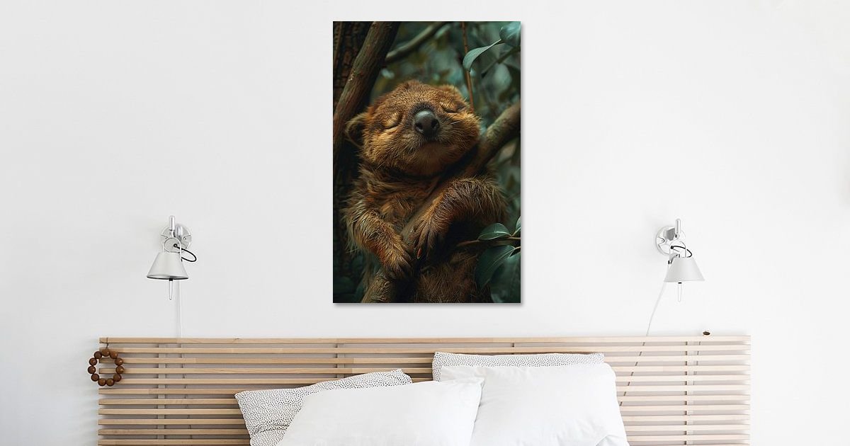 Schattig slapend dier in het bos van Art & Soul Creations op canvas ...