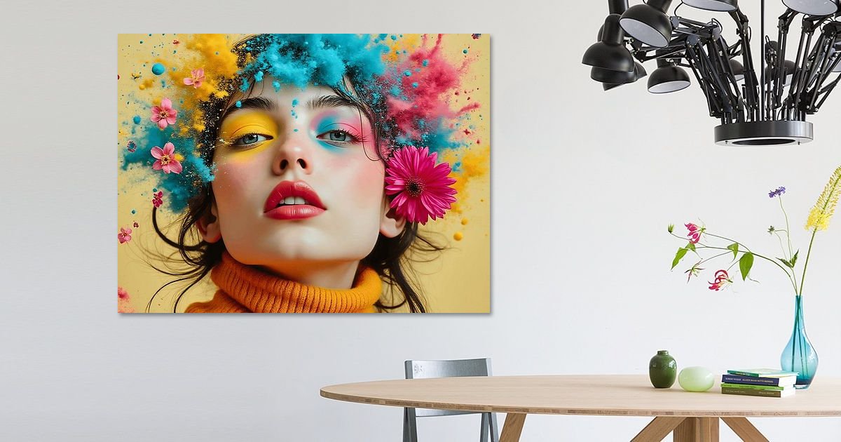 Portret van een jonge vrouw met veel kleur en een bloem van The Photo ...