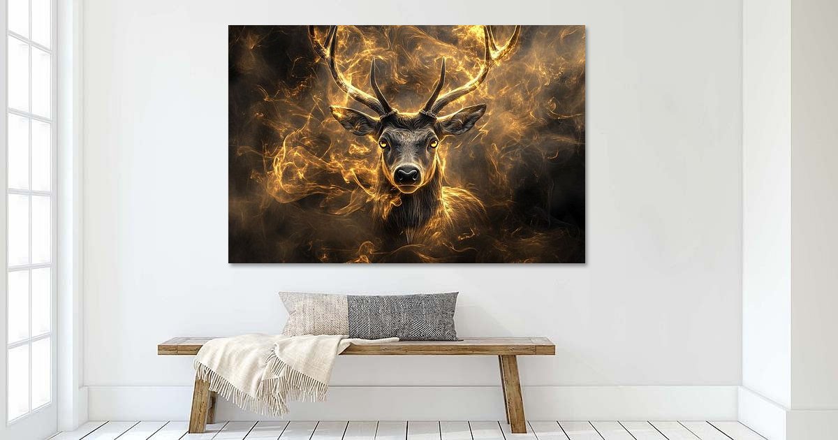Vurige blik van een hert van Art & Soul Creations op canvas, behang en meer