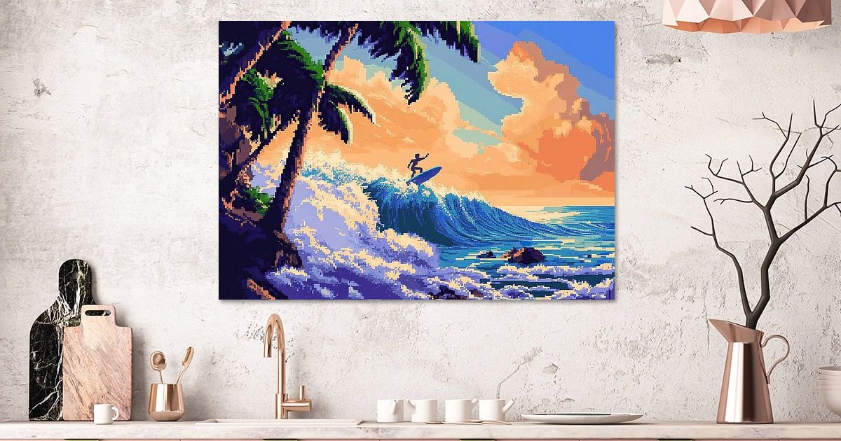 Surf Poster Beach Sea - Pixel Art by Niklas Maximilian on canvas ...