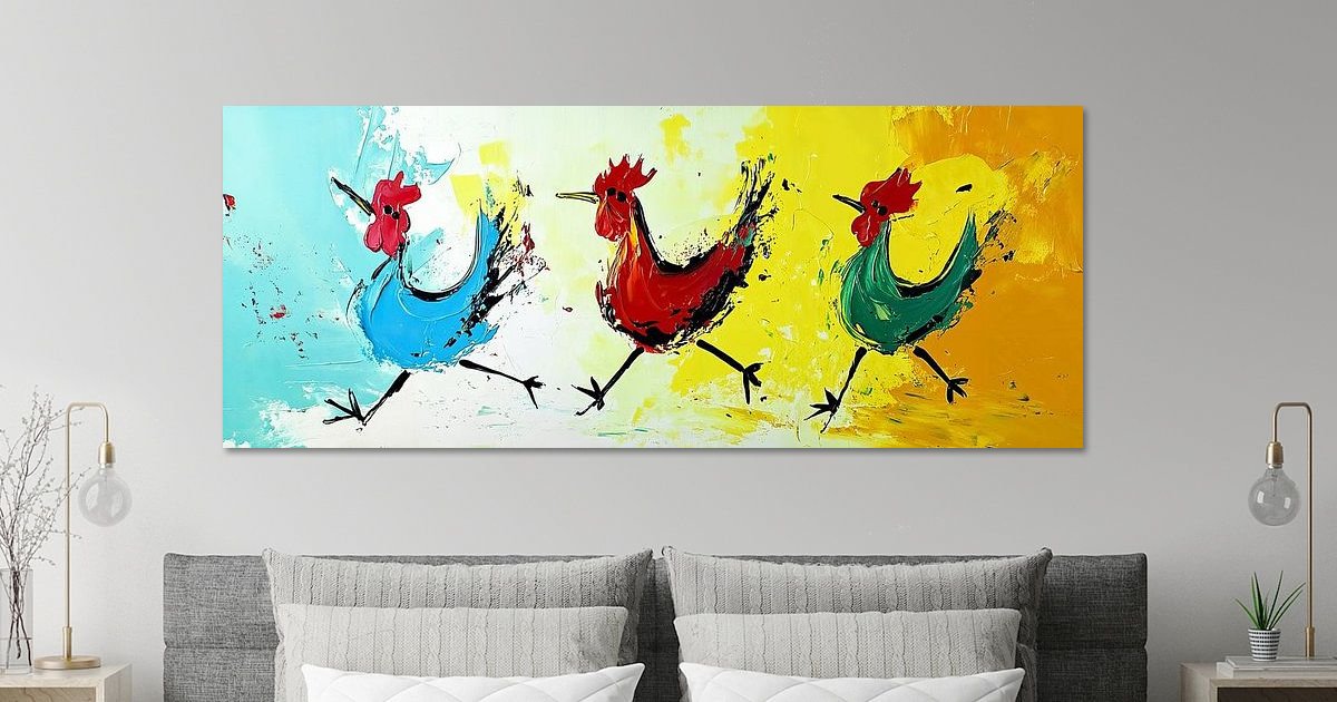 3 Kippen van De Mooiste Kunst op canvas, behang en meer