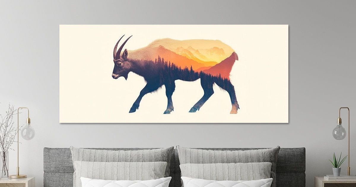 Berggeit in het landschap van Poster Art Shop op canvas, behang en meer