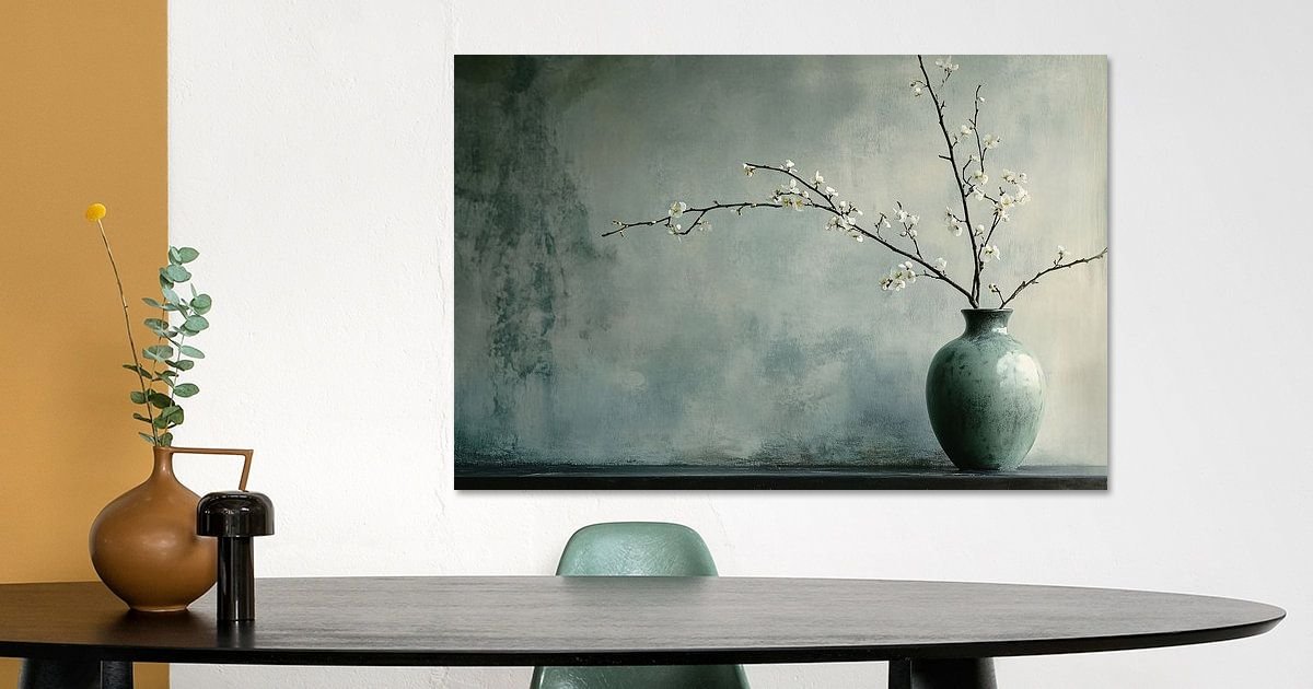 Vaas met bloesemtakken decor van Imperial Art House op canvas, behang ...