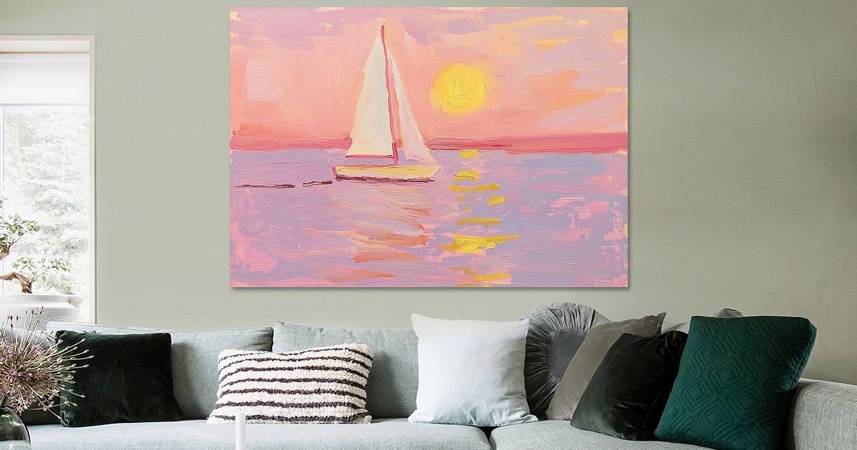 zeilboot zee oceaan boot zeilen pastel zonsondergang van Niklas ...